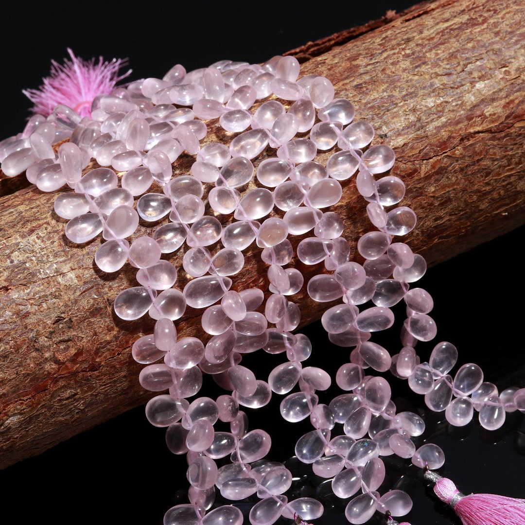 Natural Eye Clean Rose Quartz Gemstone Smooth Pear Shape Beads 8" Full ...