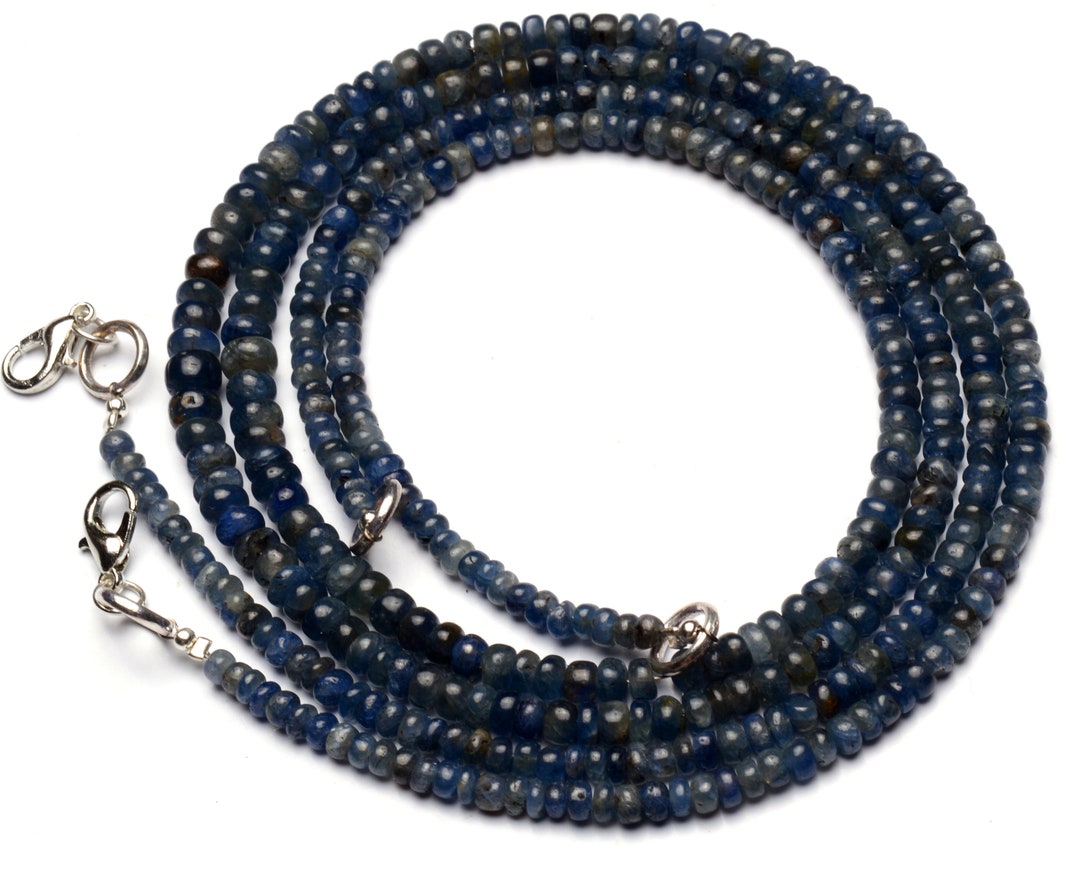 Natural Gemstone Myanmar Blue Sapphire Necklace 4 to 6mm Size Smooth ...