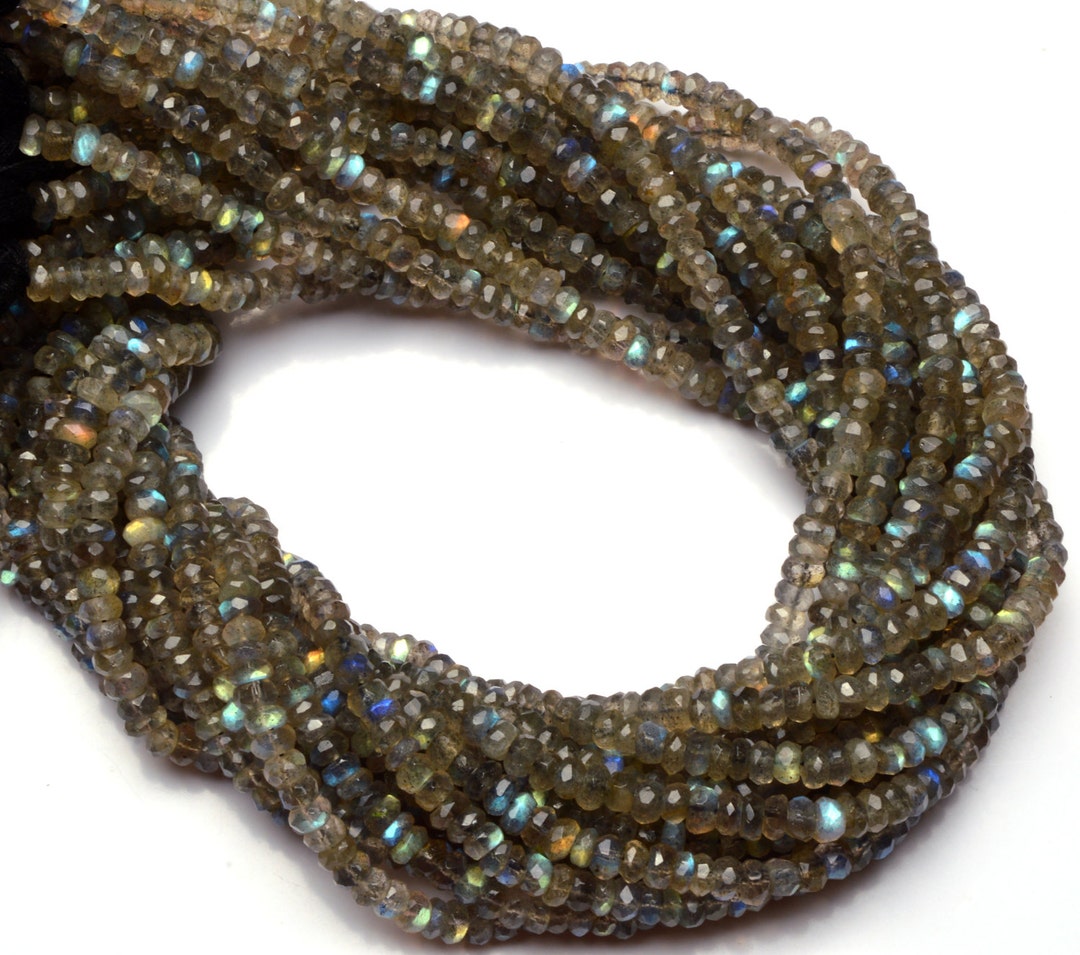 Natural Gem Flashing Blue Fire Labradorite 4.5MM Approx. Facet Rondelle ...