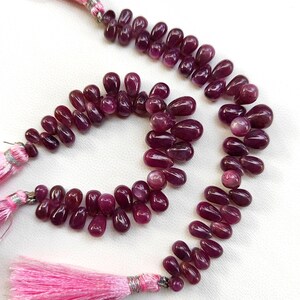 Natural Ruby Gemstone 7x4 to 11x9 Mm Size Smooth Teardrop Shape Beads 5 ...