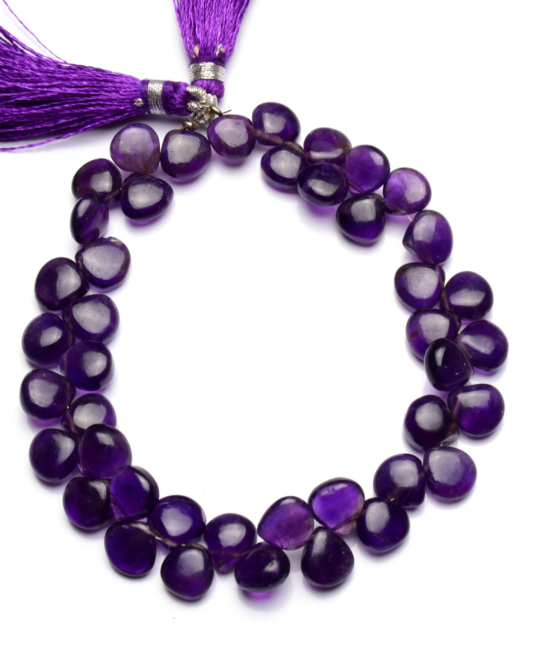 Natural Gemstone Purple Amethyst, Smooth Heart Shape Briolette Beads ...
