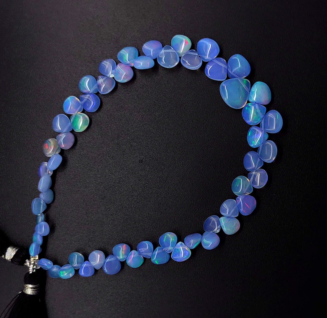 Natural Gem Ethiopian Blue Fire Opal, 5 to 8 Mm Size Smooth Heart Beads ...
