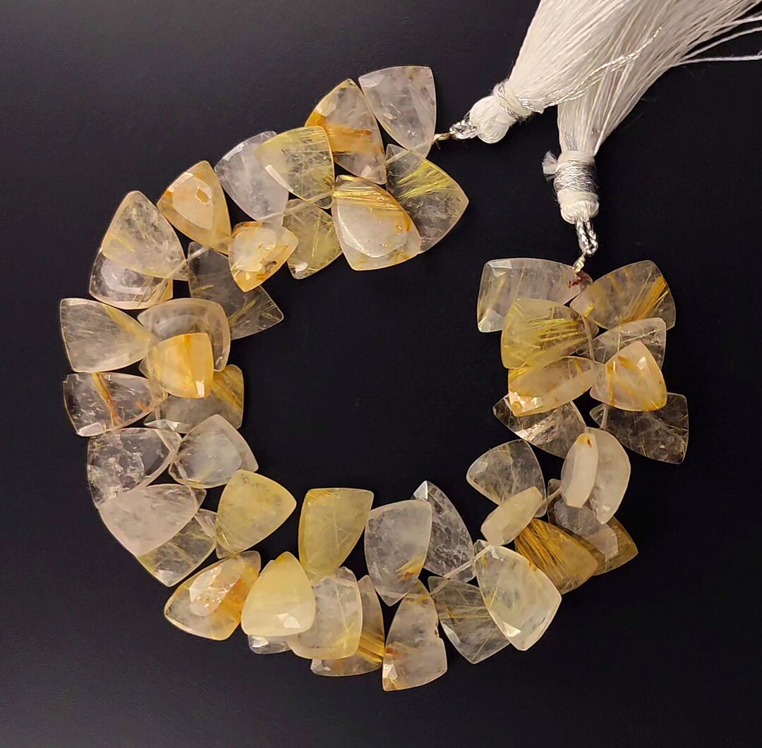 Natural Gem Golden Rutile Quartz, Crown Cut Sail Shape Beads, 7 Inch ...