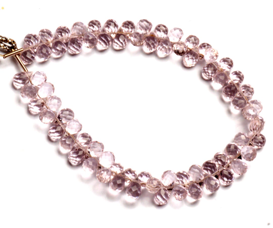 Kunzite Color Quartz 6x4 Mm Size Faceted Drop Briolette Beads 7" Strand ...