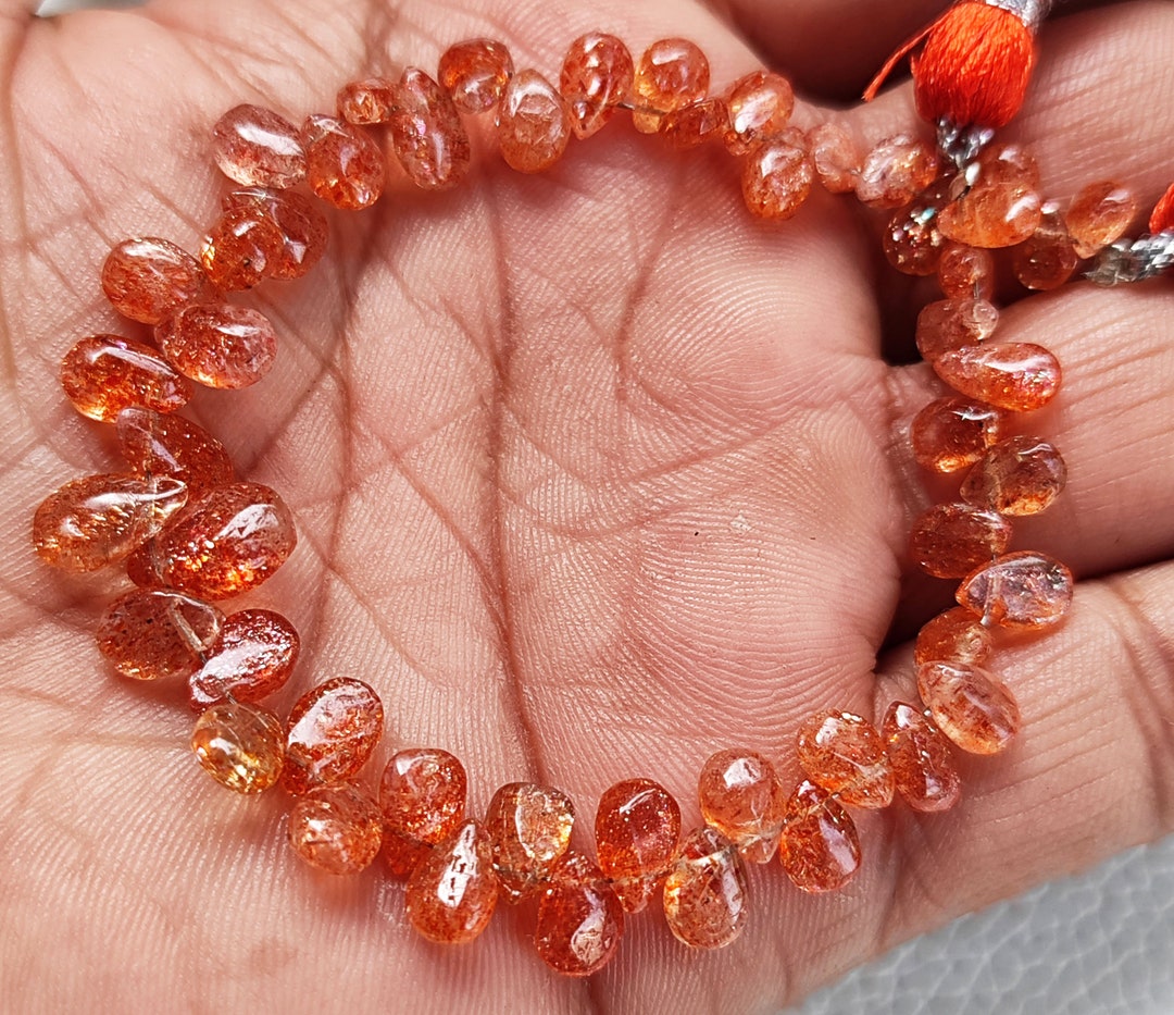Natural Gem Strong Glittering Sunstone Beads Multiple Size Smooth Pear ...