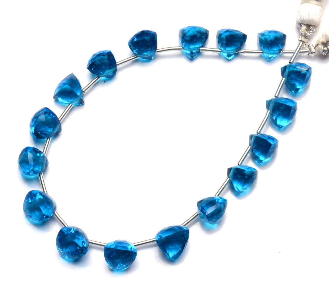 Cuentas de cuarzo hidro color apatita neón facetadas de 7 mm aprox., forma de trillón 3D ...