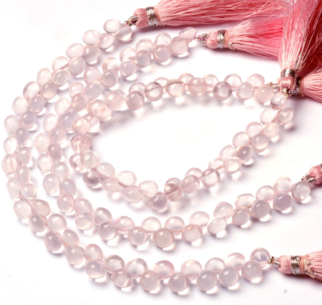 Natural Rose Quartz Gem, Multiple Size Smooth Onion Shape Beads, 7 Inch ...