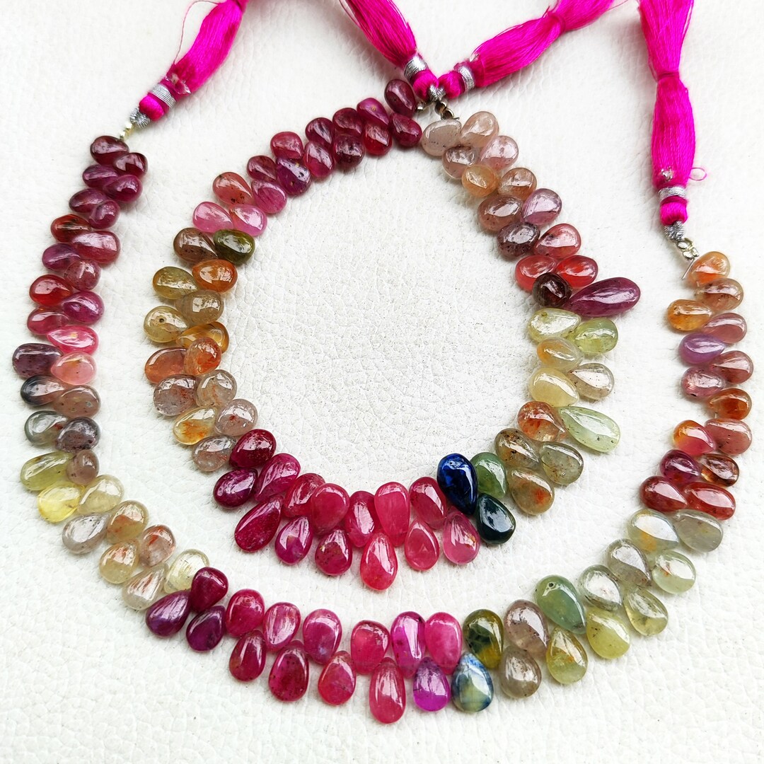 Natural Multi Sapphire Gemstone 7x5 to 8x6 Mm Size Smooth Pear Shape ...