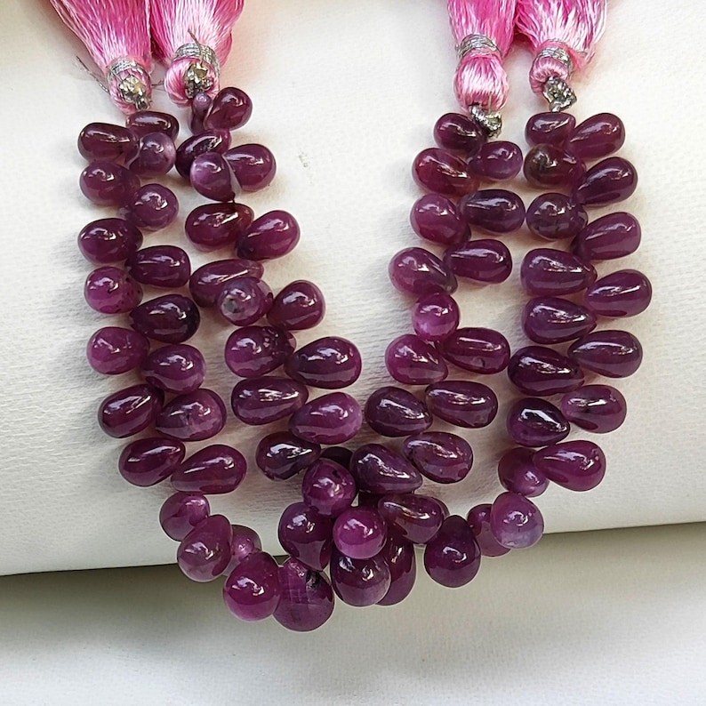 Natural Ruby Gemstone 7x4 to 11x9 Mm Size Smooth Teardrop Shape Beads 5 ...