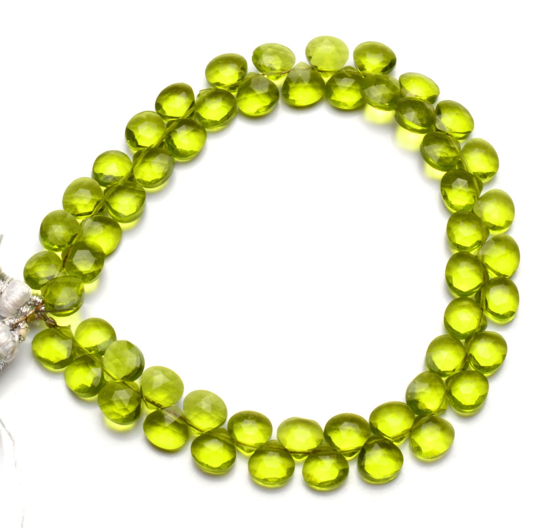 Olive Green Peridot Color Quartz, 6 Mm Size Faceted Heart Briolette, 7 ...