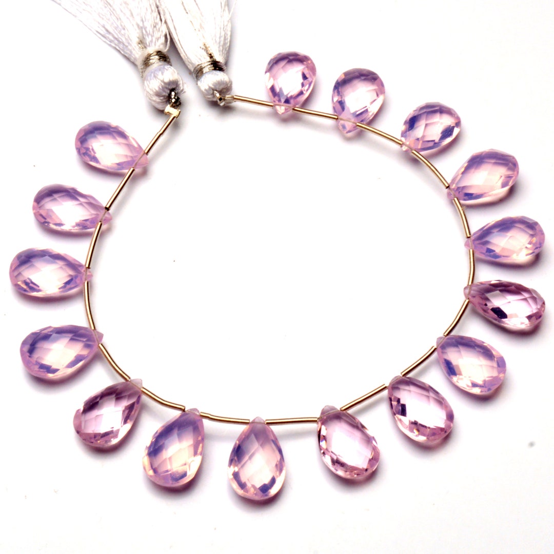 Pink Kunzite Color Quartz 14x9mm Size Faceted Pear Briolette 7" Strand ...