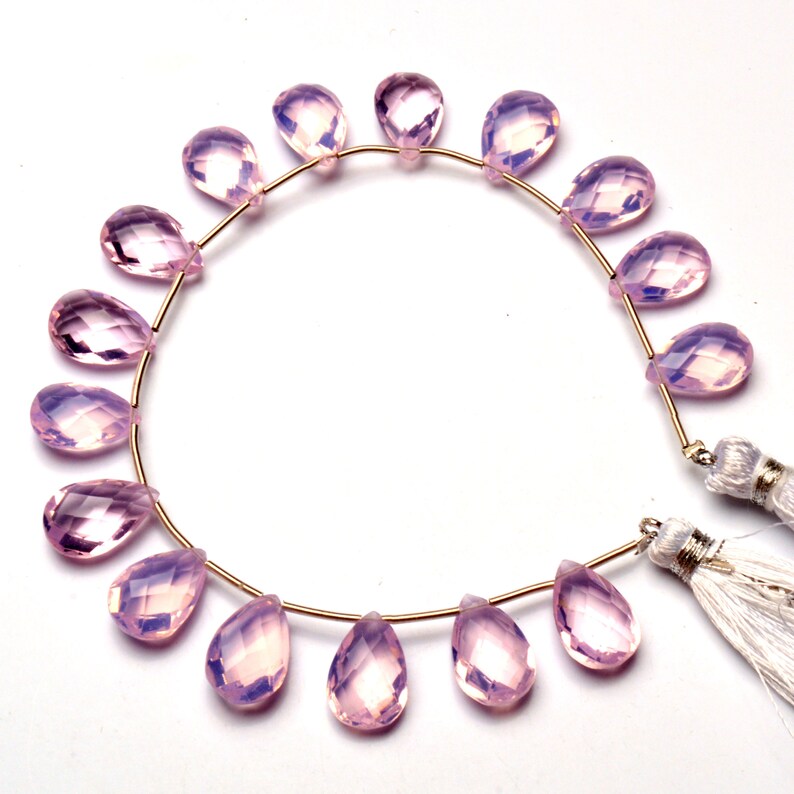 Pink Kunzite Color Quartz 14x9mm Size Faceted Pear Briolette 7" Strand ...