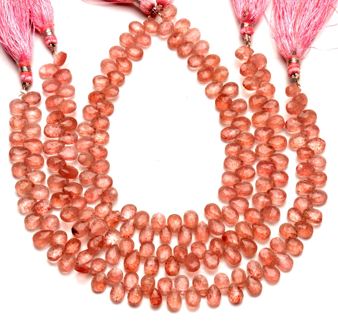 7x5 Mm Pear Shape Jewelry Making Beads, Strawberry Quartz Gemstone, 8 ...