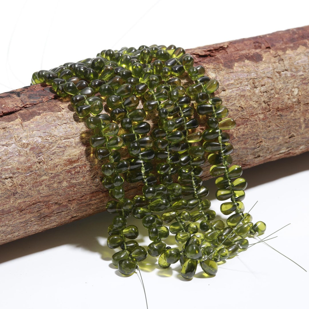 Natural Peridot Olive Green Beads - 8x6 Mm Size Teardrop Shape - 7 Inch ...
