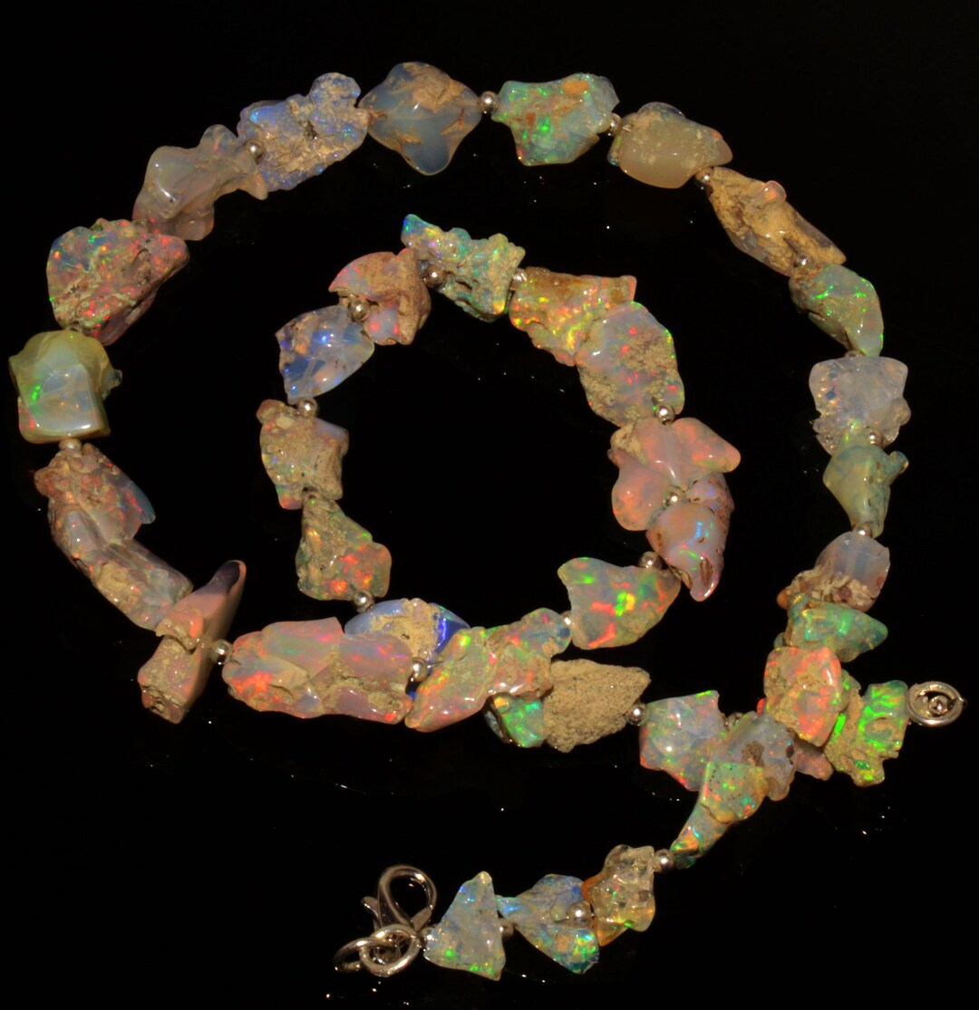 Ethiopian Fire Opal, Multiple Beads Size Rough Nuggets Necklace, 17.5 ...