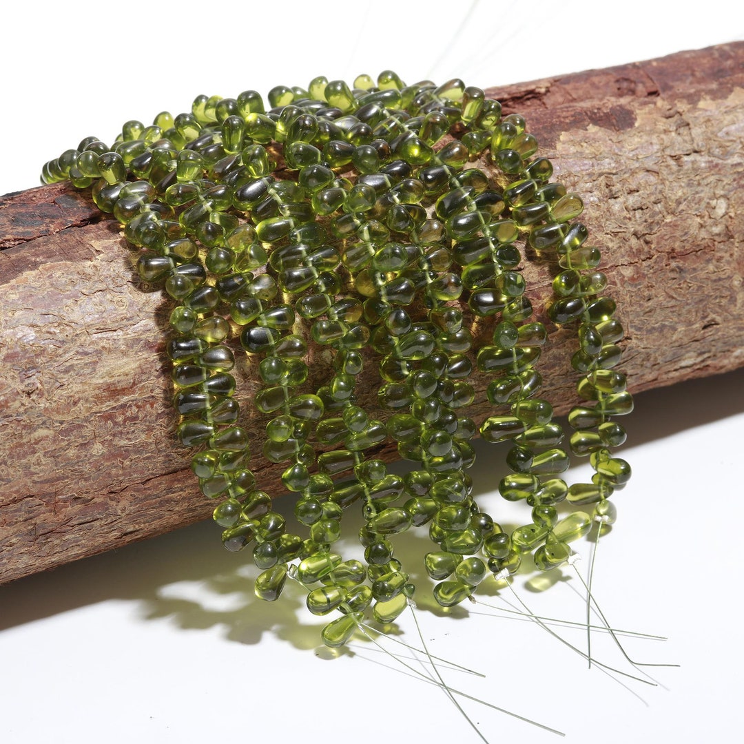 Olive Green Peridot Beads From USA - Natural Gem - 7x5 Mm Size Teardrop ...