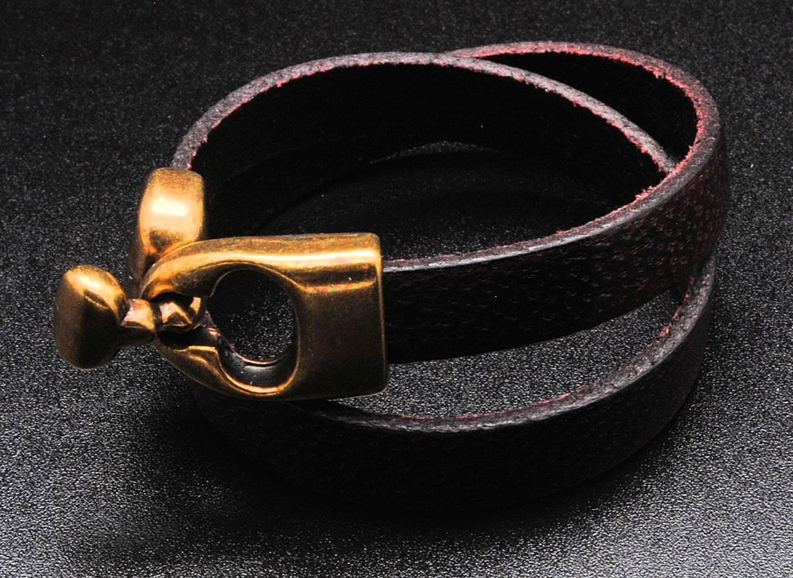 Keyhole Clasp Double Wrap Leather Bracelet - Etsy Denmark