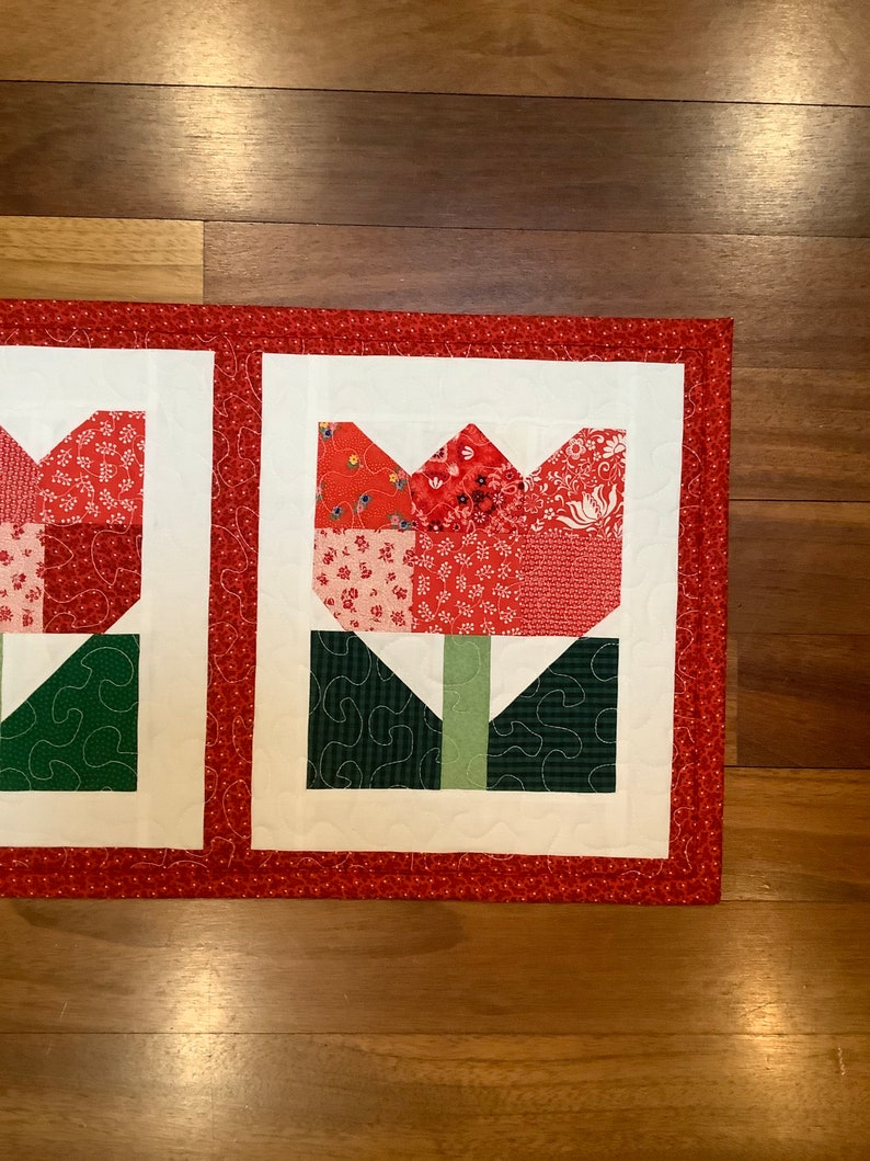 Quilted Patchwork Tulip Flowers Table Runner. 13x 33 Free Shipping - Etsy