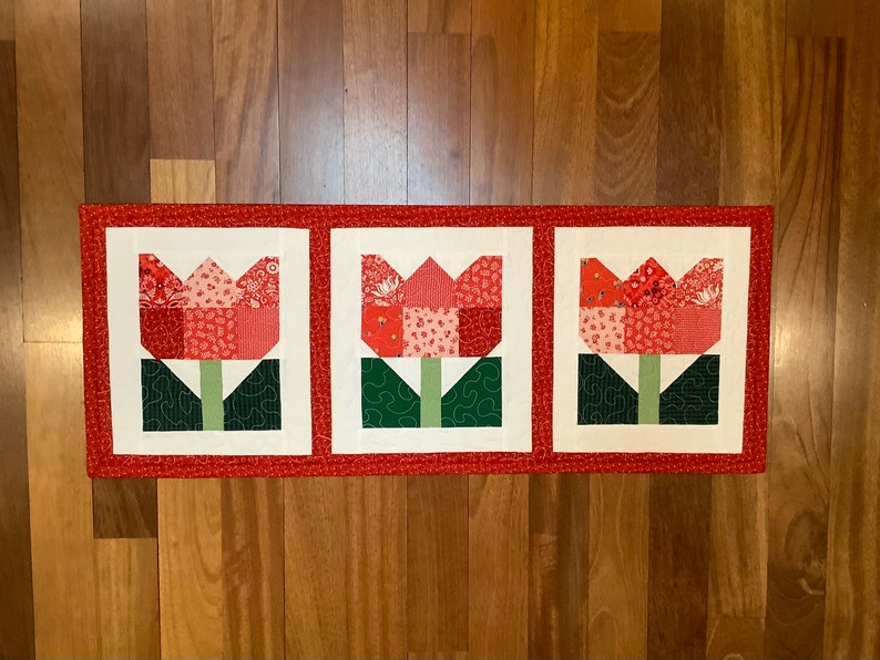 Quilted Patchwork Tulip Flowers Table Runner. 13x 33 Free Shipping - Etsy