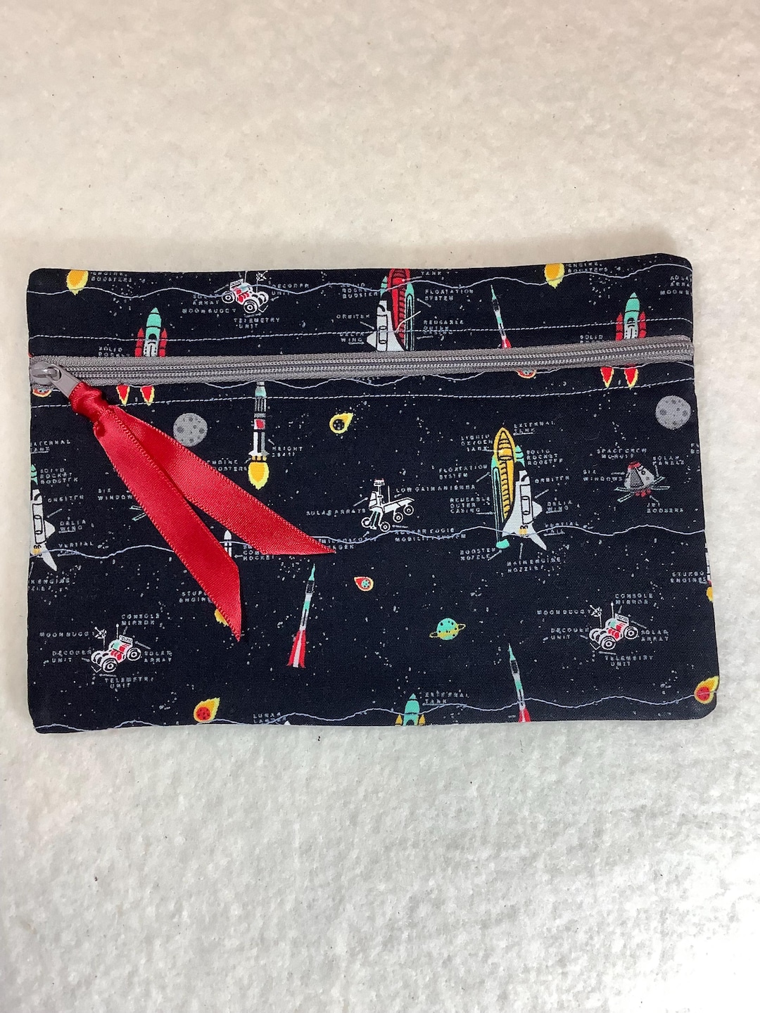 Rocket Ship Zipper Pouch: Quilted Space Exploration Bag 8” X 6” - Etsy