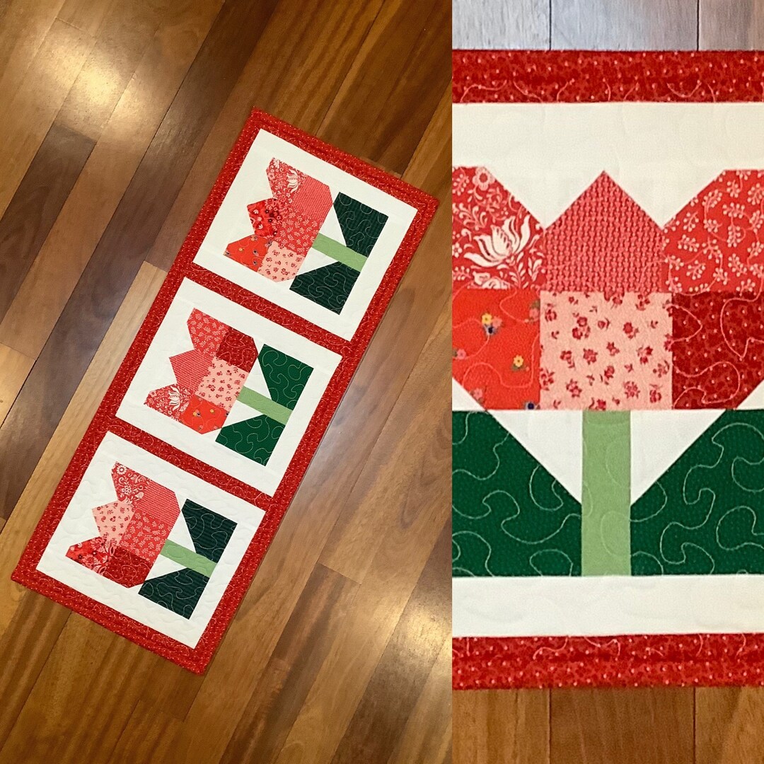 Quilted Patchwork Tulip Flowers Table Runner. 13x 33 Free Shipping - Etsy