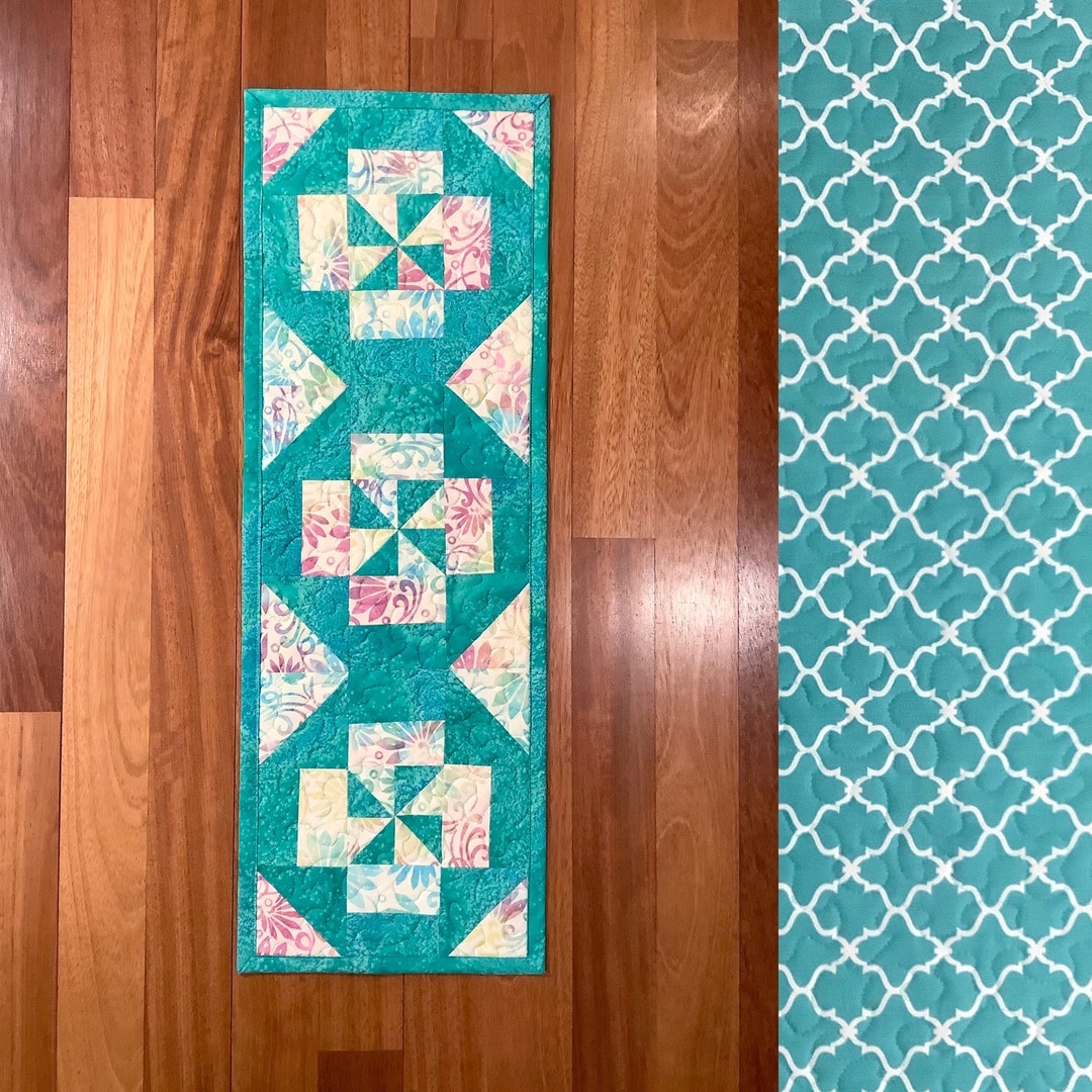 Modern Batik Quilted Pinwheel Table Runner. 11 X 31. Reversible. Table ...