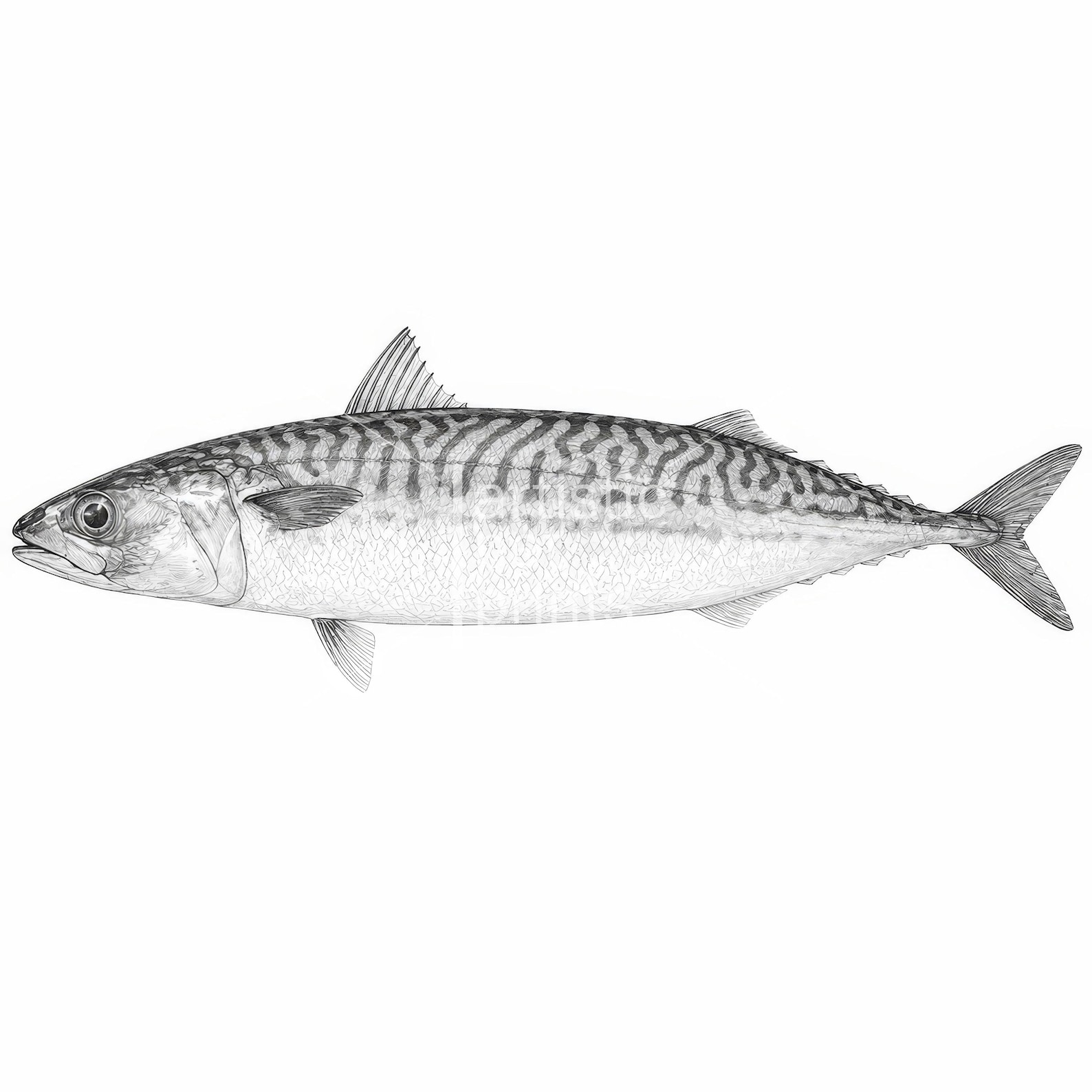 Mackerel Sketch Drawing, Mackerel Sketch Art, Printable Fish Wall Art ...
