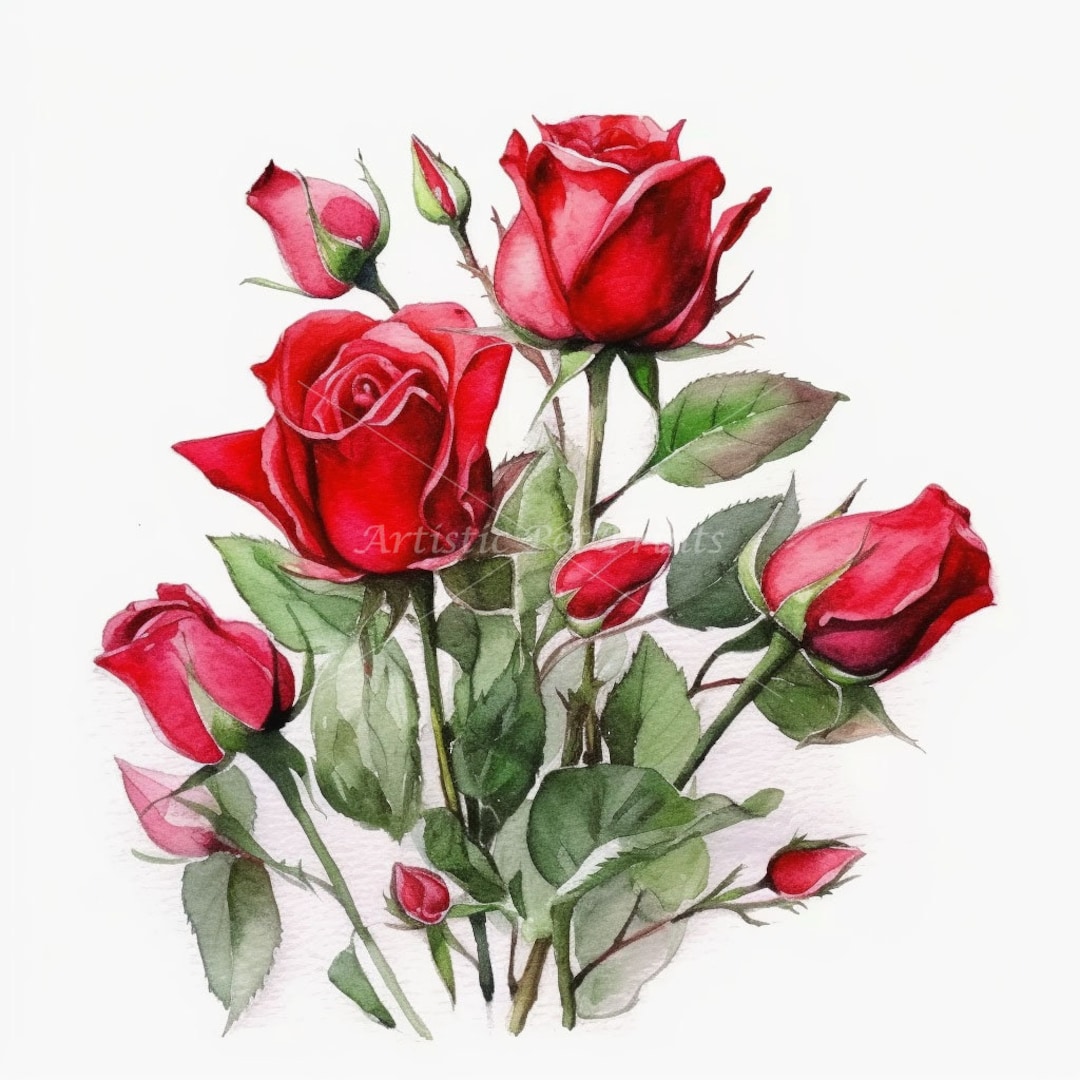 Red Roses Clipart - 10 High Quality JPG Images - Digital Download ...