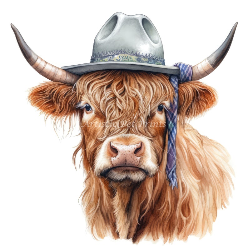 Highland Cow With Cowboy Hat Clipart 10 High Quality - Etsy