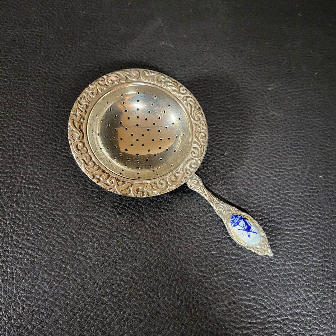 Dutch Tea Strainer With Enamel Plate - a Blue Mill Tea Strainer for Teapot Openwork to Keep ...