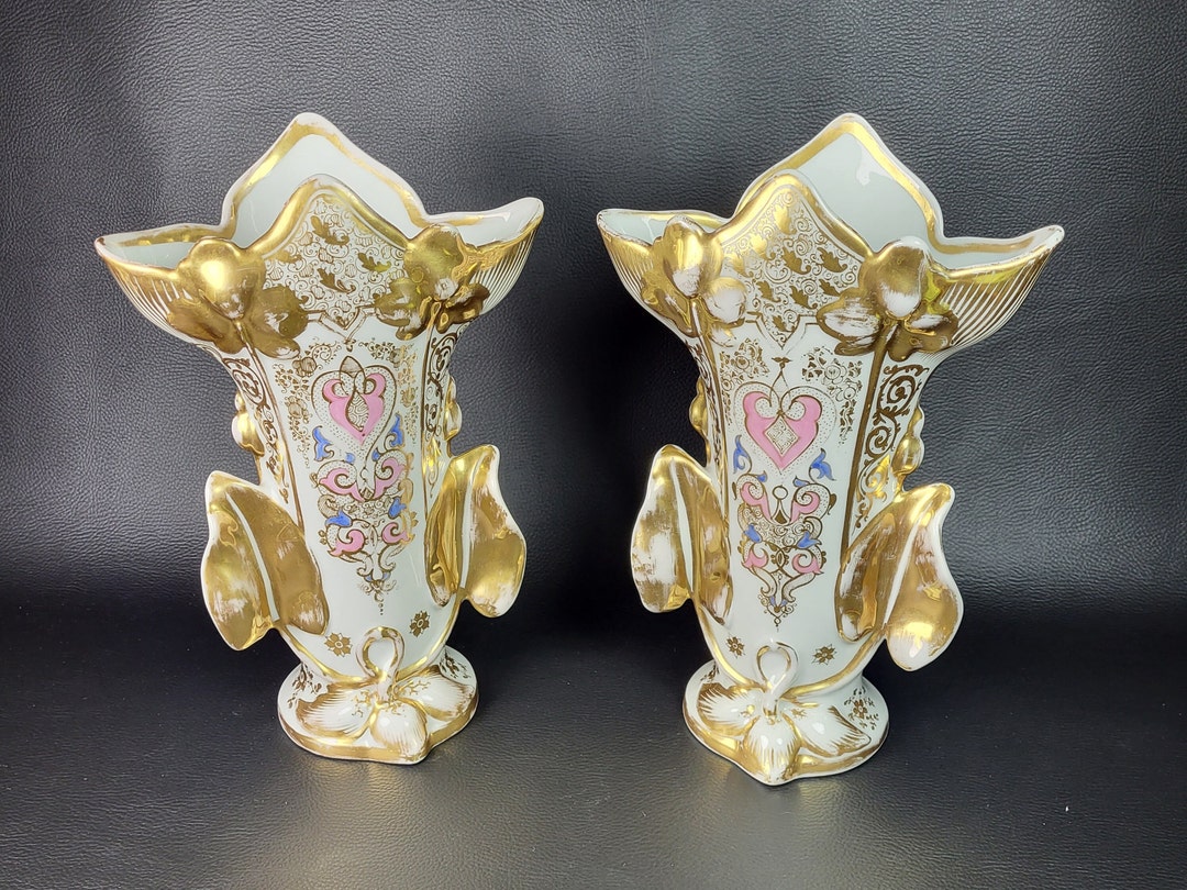 Pair of Wedding Vases Bride Vase White and Gilded Porcelain Vase Church ...