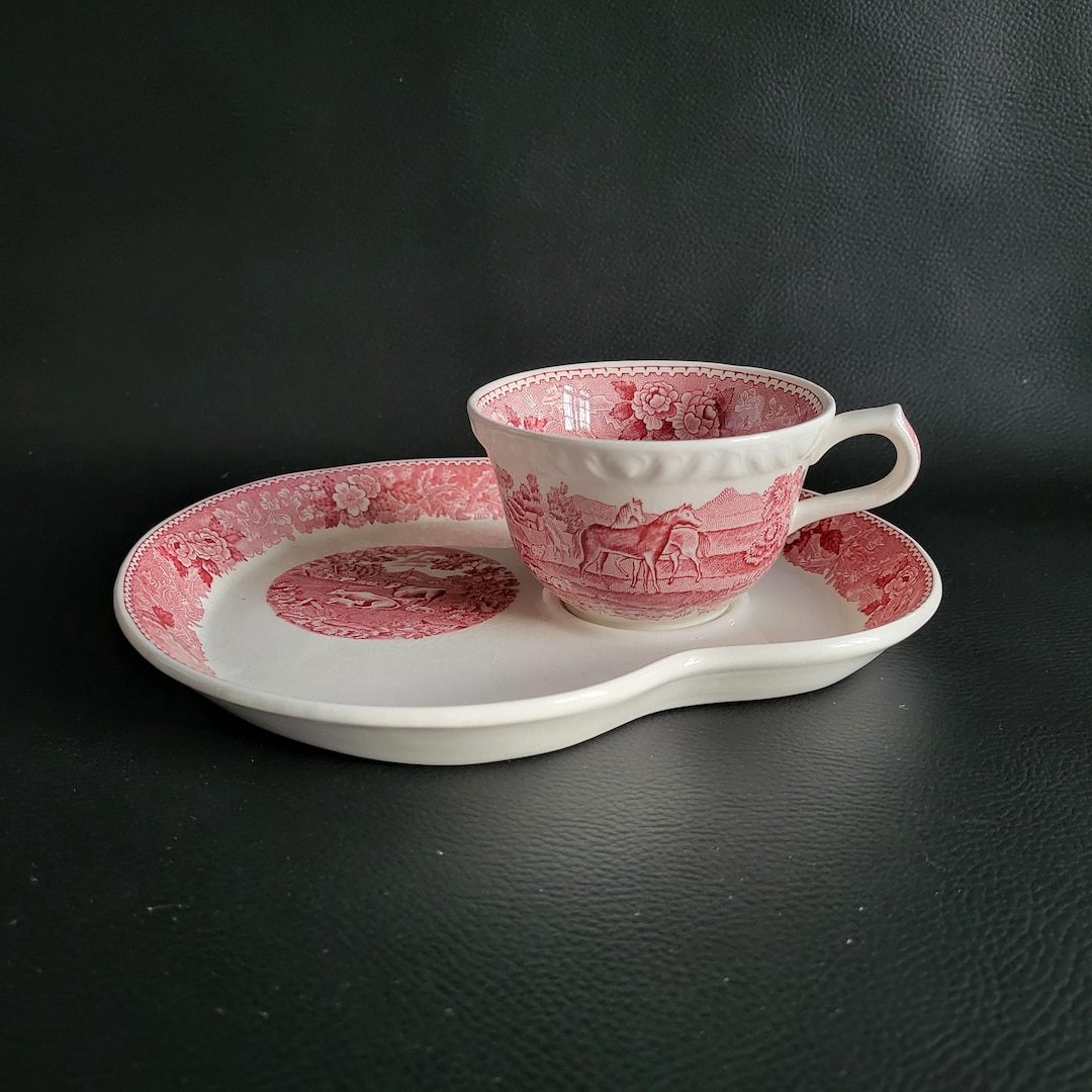 Adams Staffordshire Breakfast Set Cup and Tray Bean-shaped Red English ...