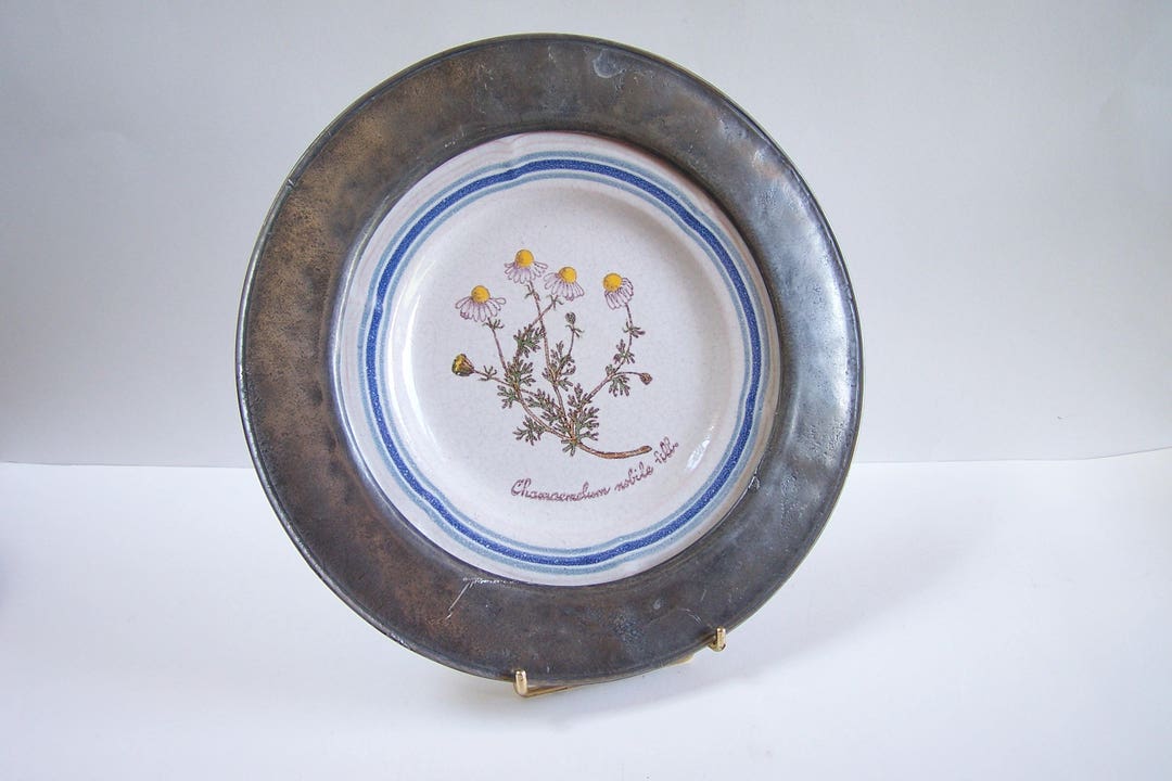 Etain De Paris Hand Painted Plate With Pewter Painted by Lucette Loirat ...