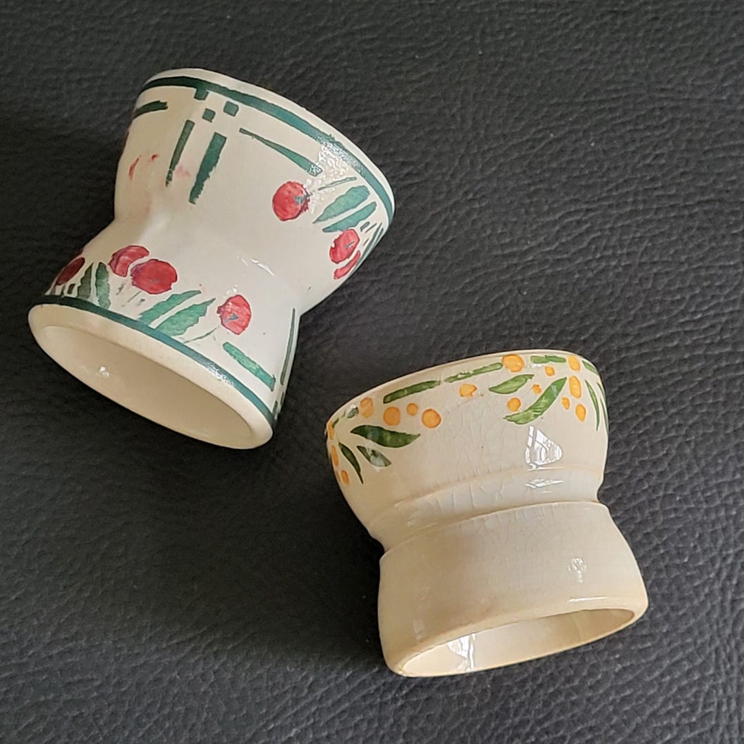 MCM Pair of Egg Cups Diabolo Shaped Cherry and Mimosa Pattern With 6 ...