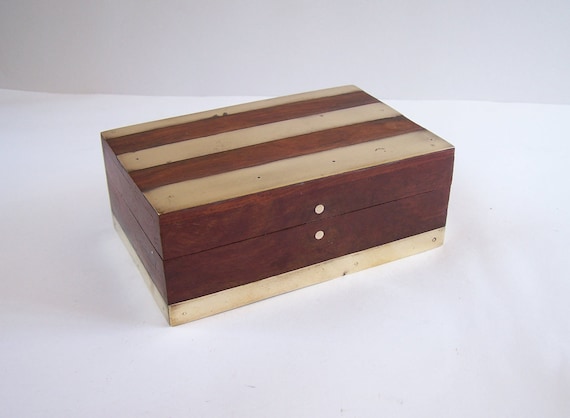 Exotic Wood Rectangular Box With Brass Inlays Vintage | Etsy