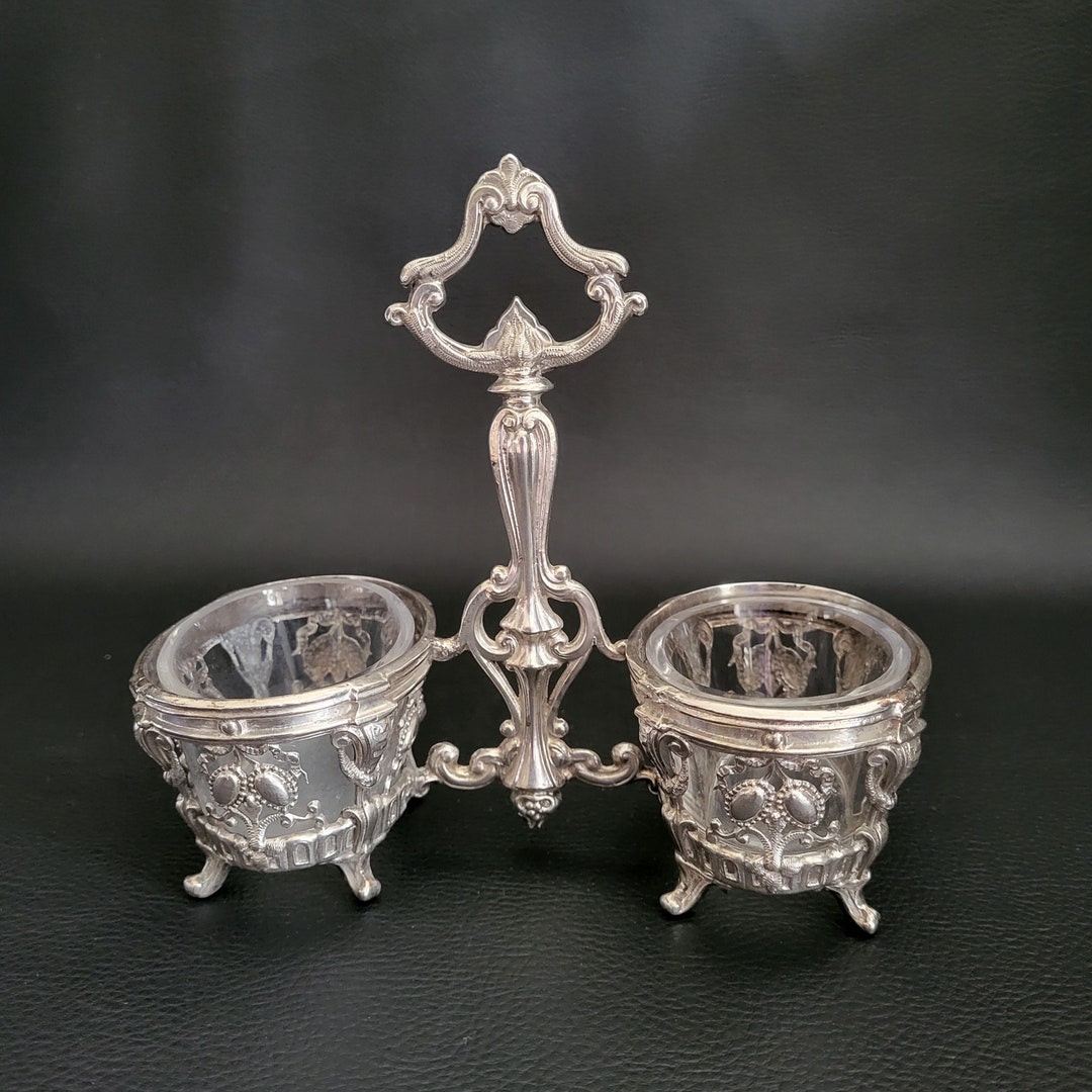 Napoleon III Double Salt Cellar Silver Plated and Glass 19's Vintage ...