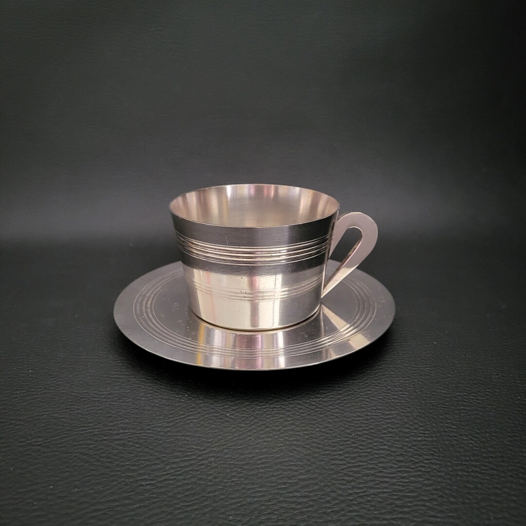 Silver Plated Tea Cup and Saucer Hallmark A. Deterville Vintage Made in ...