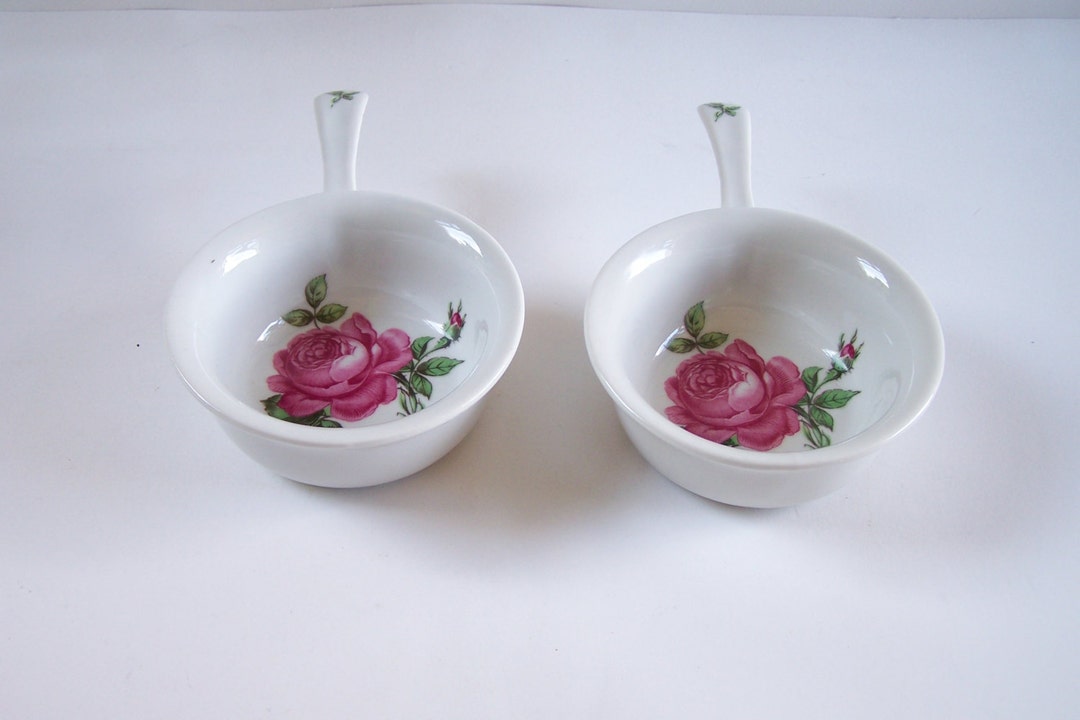 Singer Pair of Single Gravyboat China Ramekins Dishes Pink Rose Pattern ...