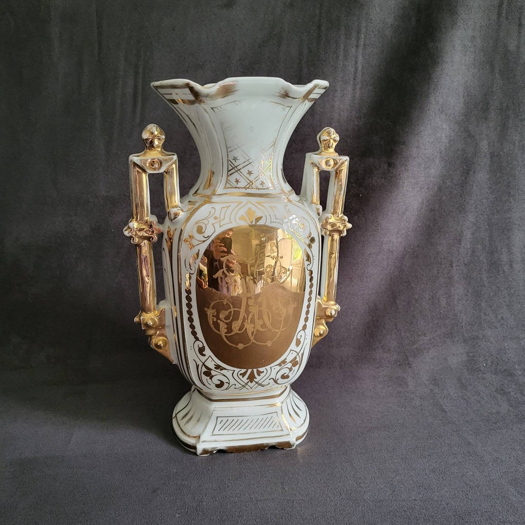IHS Wedding Vase Bride Vase White and Gold Porcelain Vase Church Altar ...