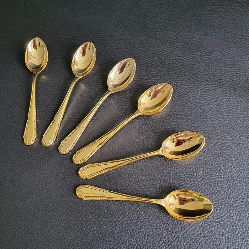6 Gilded Mocha Spoons Pearl Pattern Vintage - Etsy