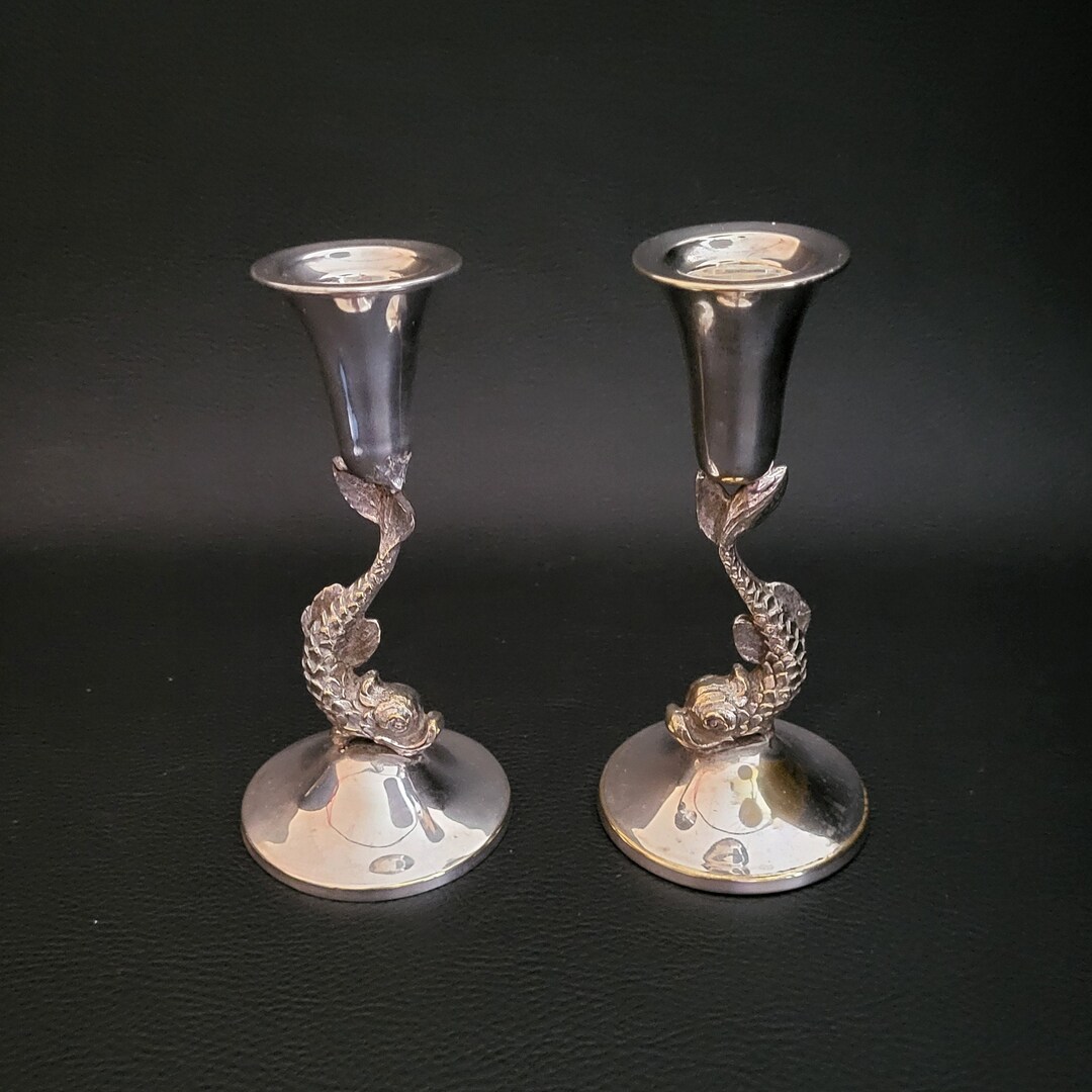 Pair of Dolphins Candlesticks Fish-shaped Dragoon Silver Plated ...