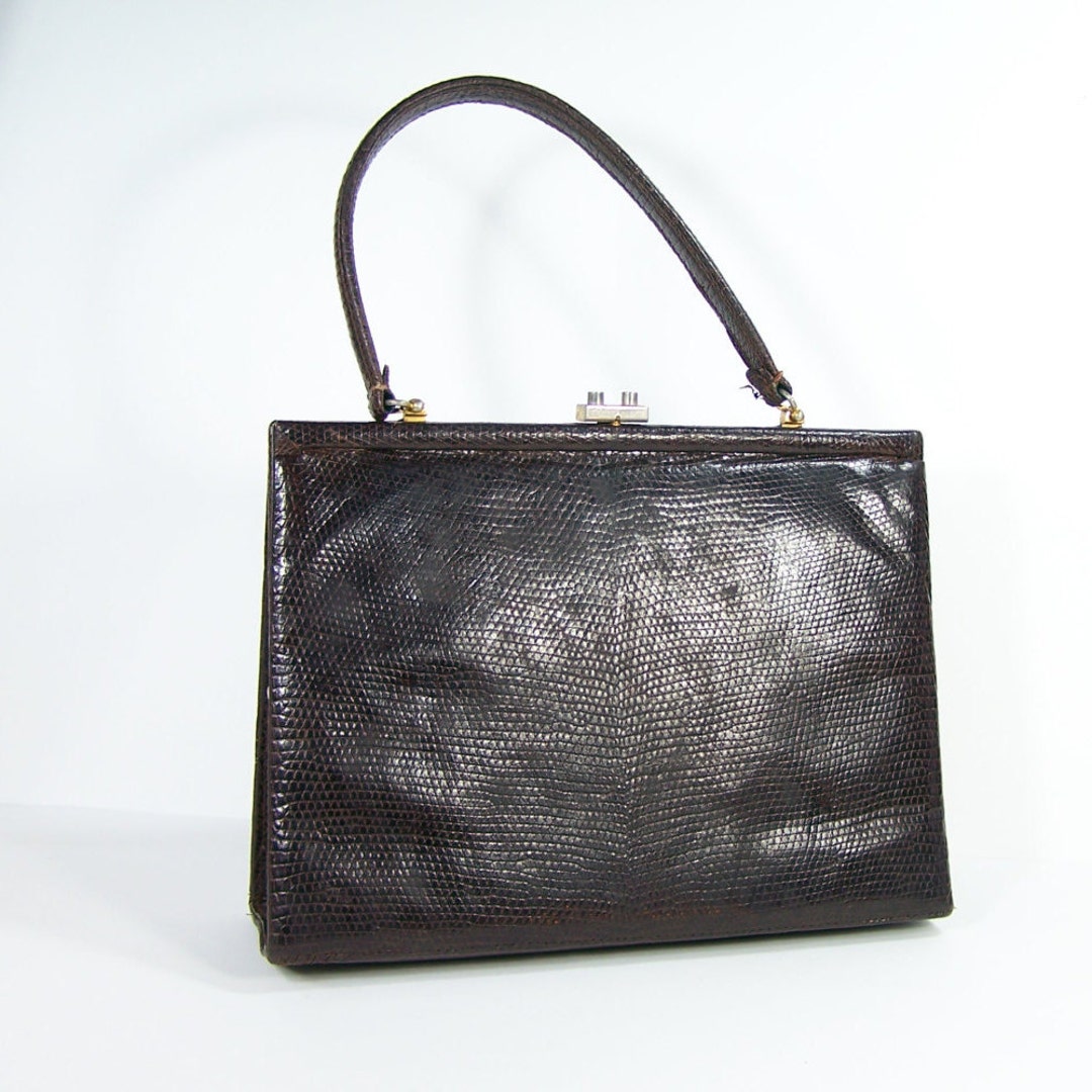 Brown Lizard Handbag With Its Golden Padlock Leather Lined Vintage Made ...