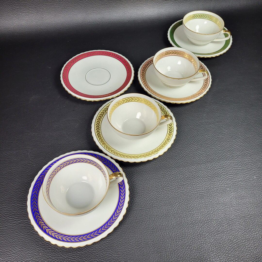 Limoges 4 Tea or Coffee Cups French Porcelain Gilded Garland Colored ...