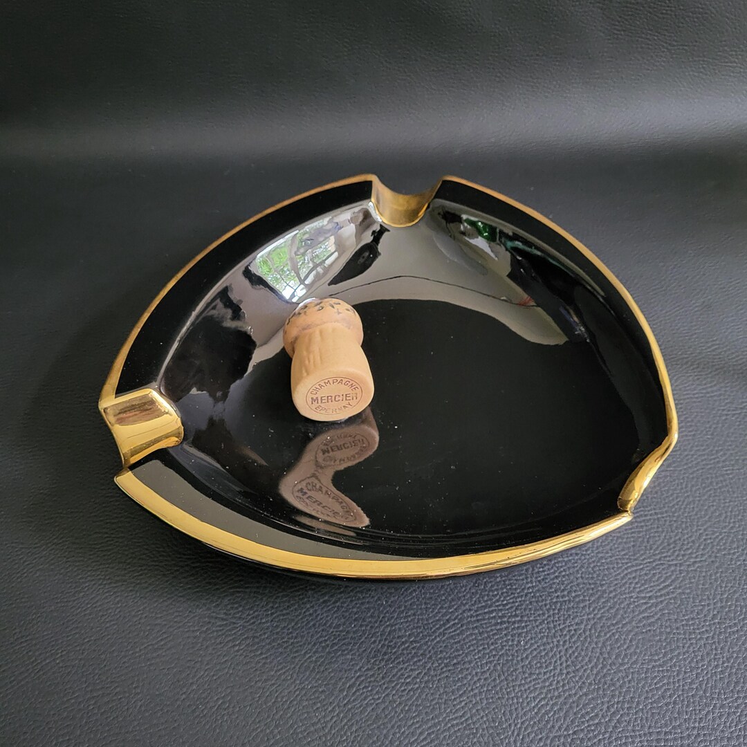 Mercier Large Bar Ashtray Black and Gold Ashtray With Faux-cork Inside ...
