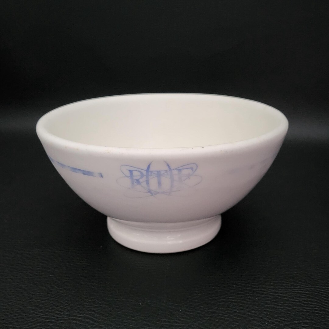 ORTF White China Café Au Lait Bowl Blue Decor ORTF Limoges Porcelaine ...
