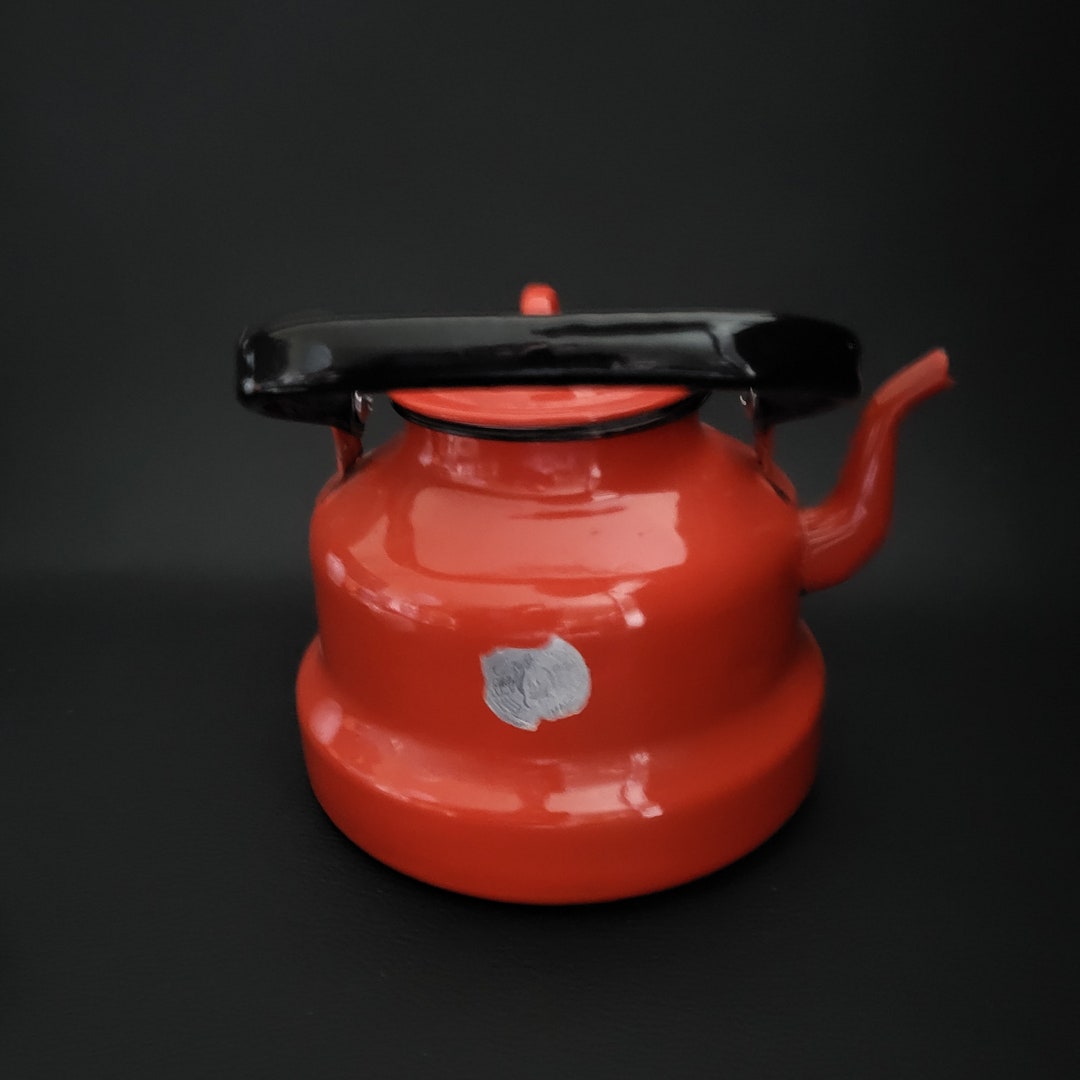 Red Enamel Kettle With Handle Japy French MCM Kettle Vintage Made in ...