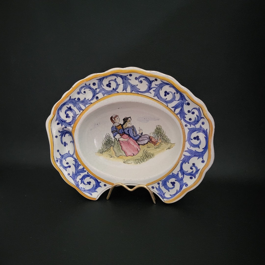 Breton Glazed Terra Cotta Shaving Basin With a Breton Couple Barbers ...