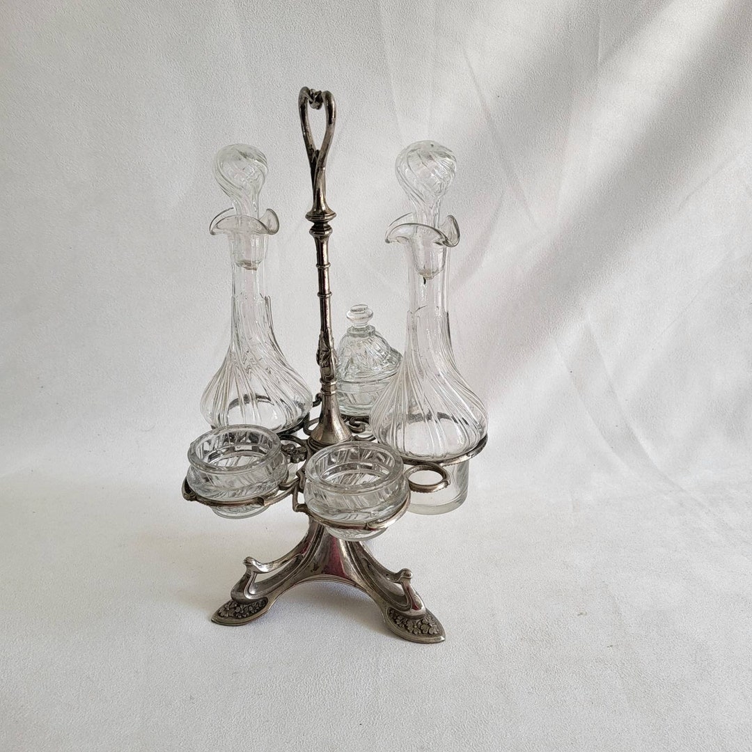 Art Nouveau French Cruet Set Oil and Vinegar Cruets 19's Mustard Salt ...