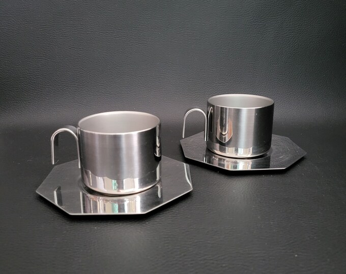18/10 Stainless Steel Pair of Italian Coffee Cups Double Wall Design ...