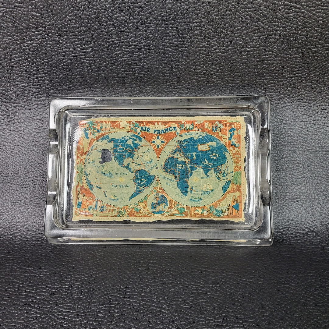 Air France Ashtray Red Blue Planisphere Pattern by Lucien Boucher Glass ...